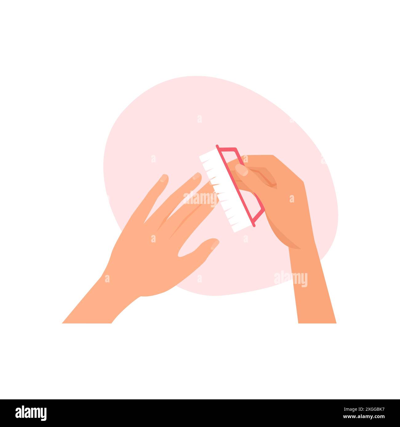 Hands use brush to clean nails and skin of fingers in manicure ...