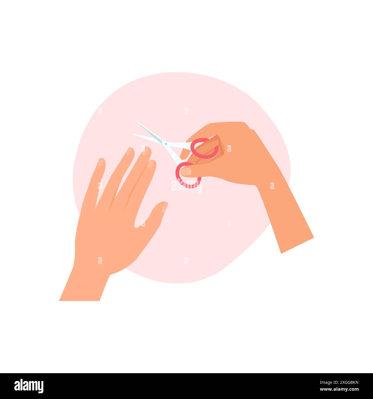 Girls hands trim nails and cuticles with scissors, manicure skincare ...