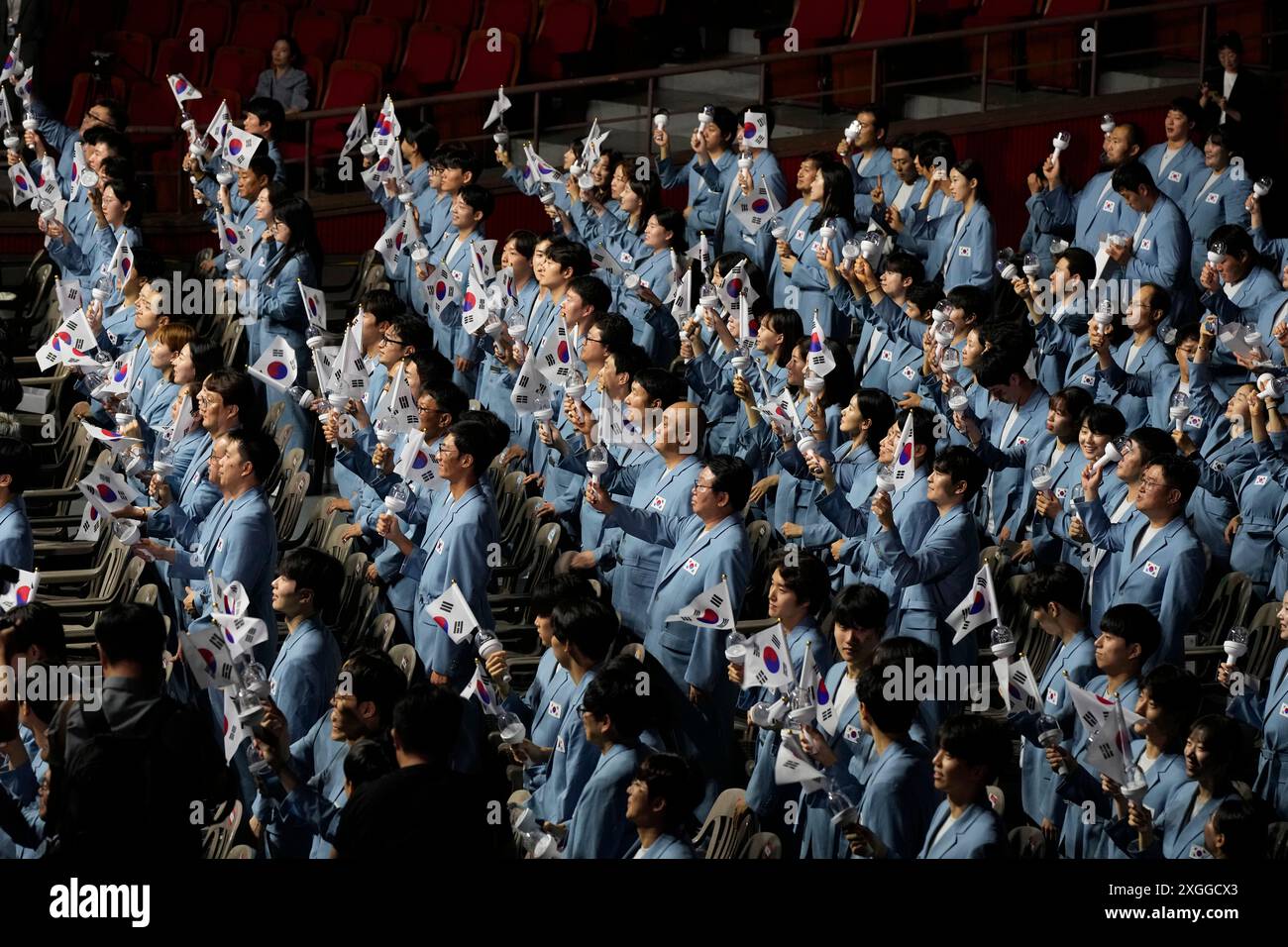 South Korean Olympic delegation wave national flags during the South ...