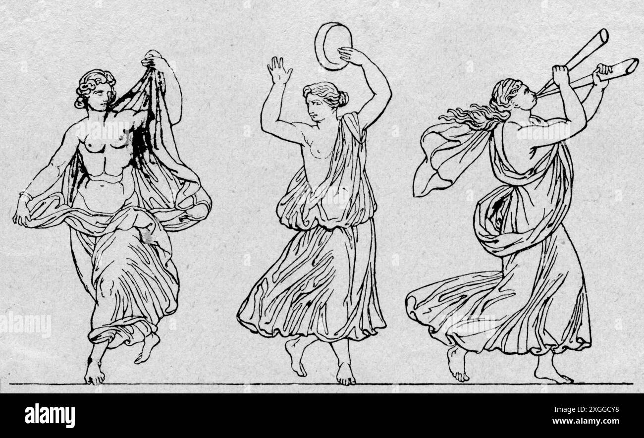 ancient world, Roman Empire, religion, dancing maenads, wood engraving ...