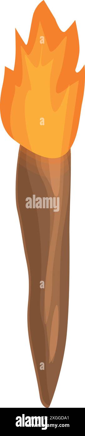 Burning wooden torch is making light in the dark, isolated on white ...