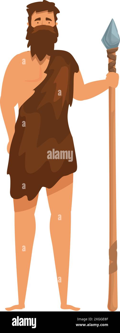 Strong primitive caveman wearing animal skin holding spear hunter of ...