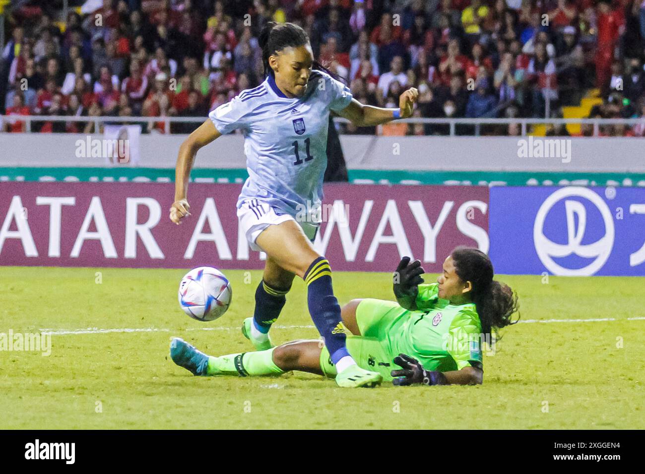Salma Paralluelo of Spain and Goalkeeper Genesis Perez of Costa Rica ...