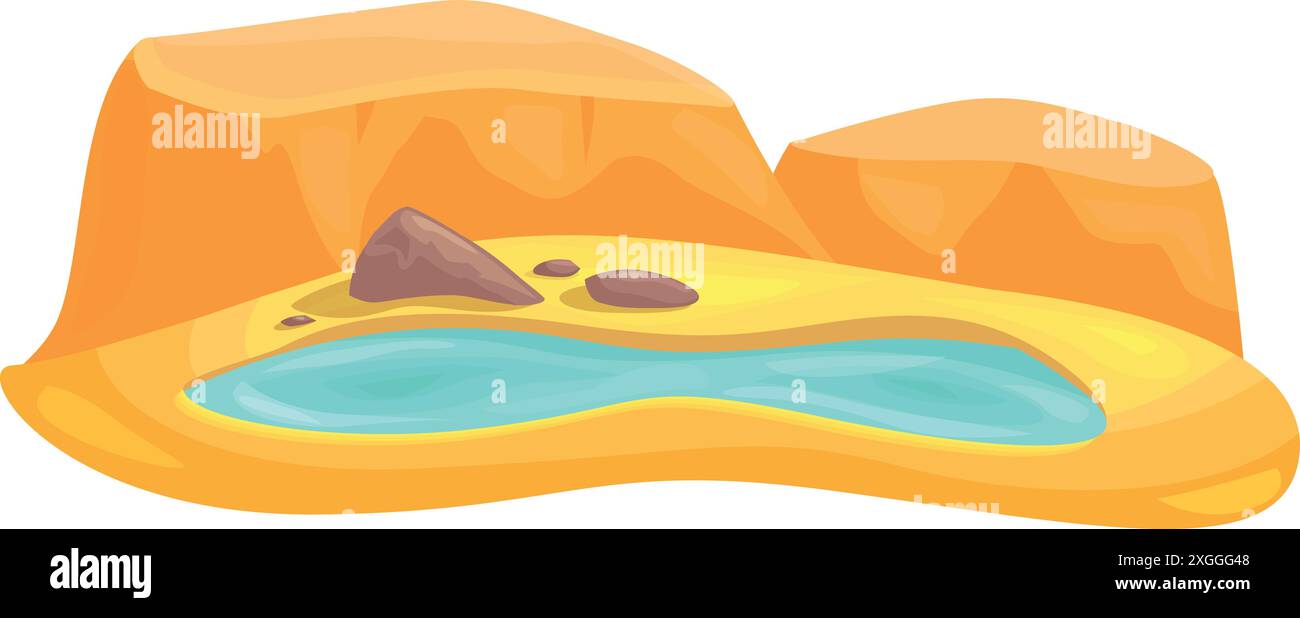 Cartoon oasis with rocks, sand and water representing a break for ...
