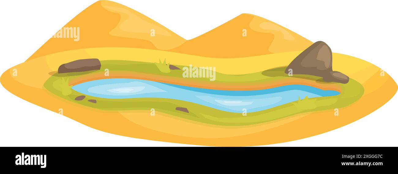 Minimalistic cartoon illustration depicting a small river flowing ...