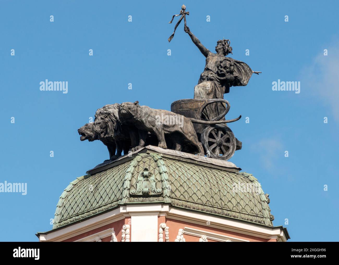 Goddess Nike statue and the National Theatre Ivan Vazov roof detail in ...