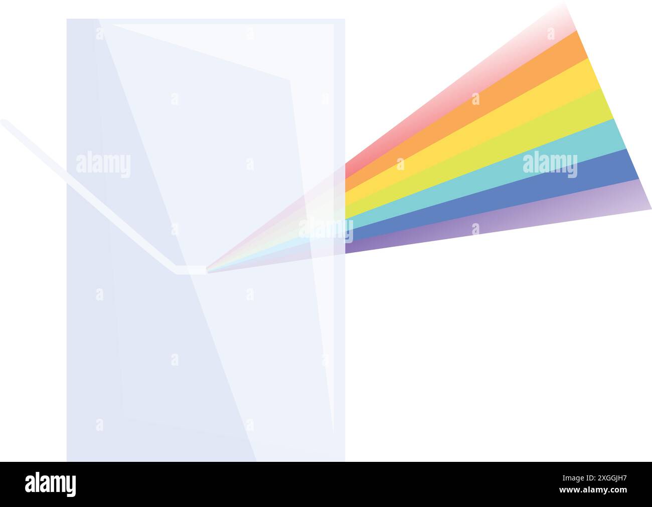 Beam of light is shining through a triangular prism, creating a rainbow ...