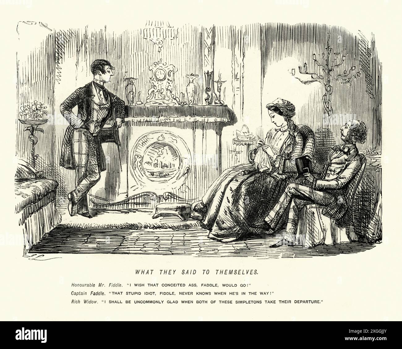 Victorian cartoon of Two men competing over a rich widow. 19th Century ...