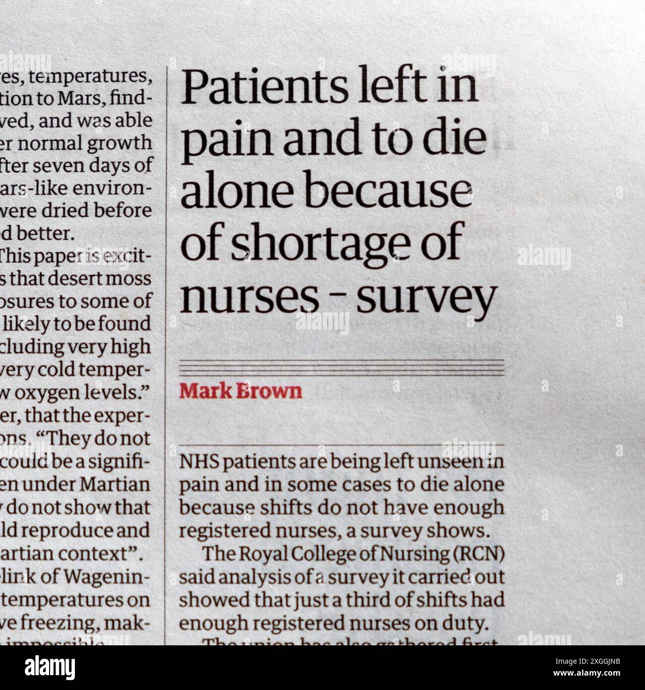 'Patients left in pain and to die alone because of shortage of nurses ...