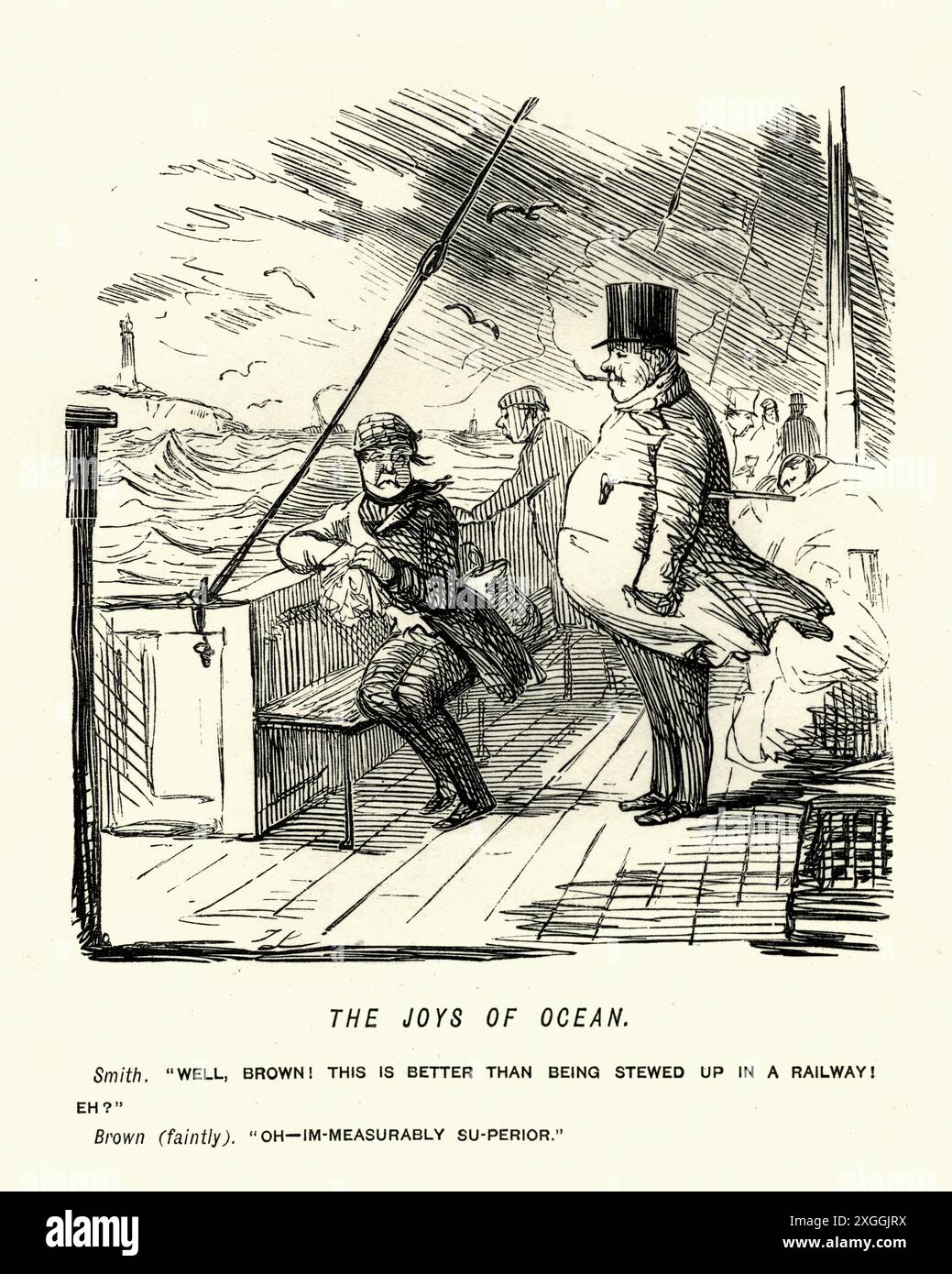 Victorian cartoon of The Joys of Ocean. 19th Century, John Leech Stock ...