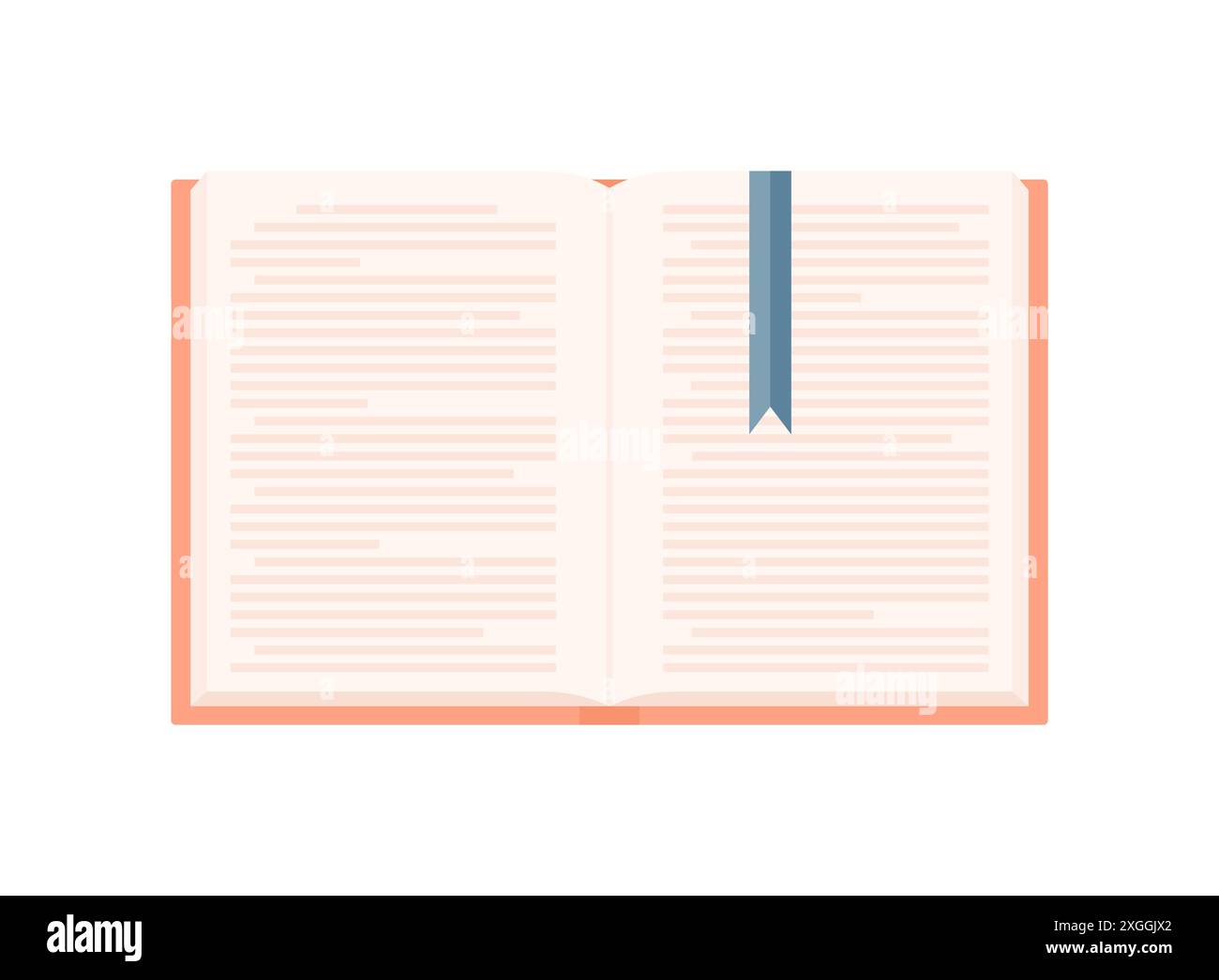 Open book with orange cover and blue bookmark, isolated on white ...