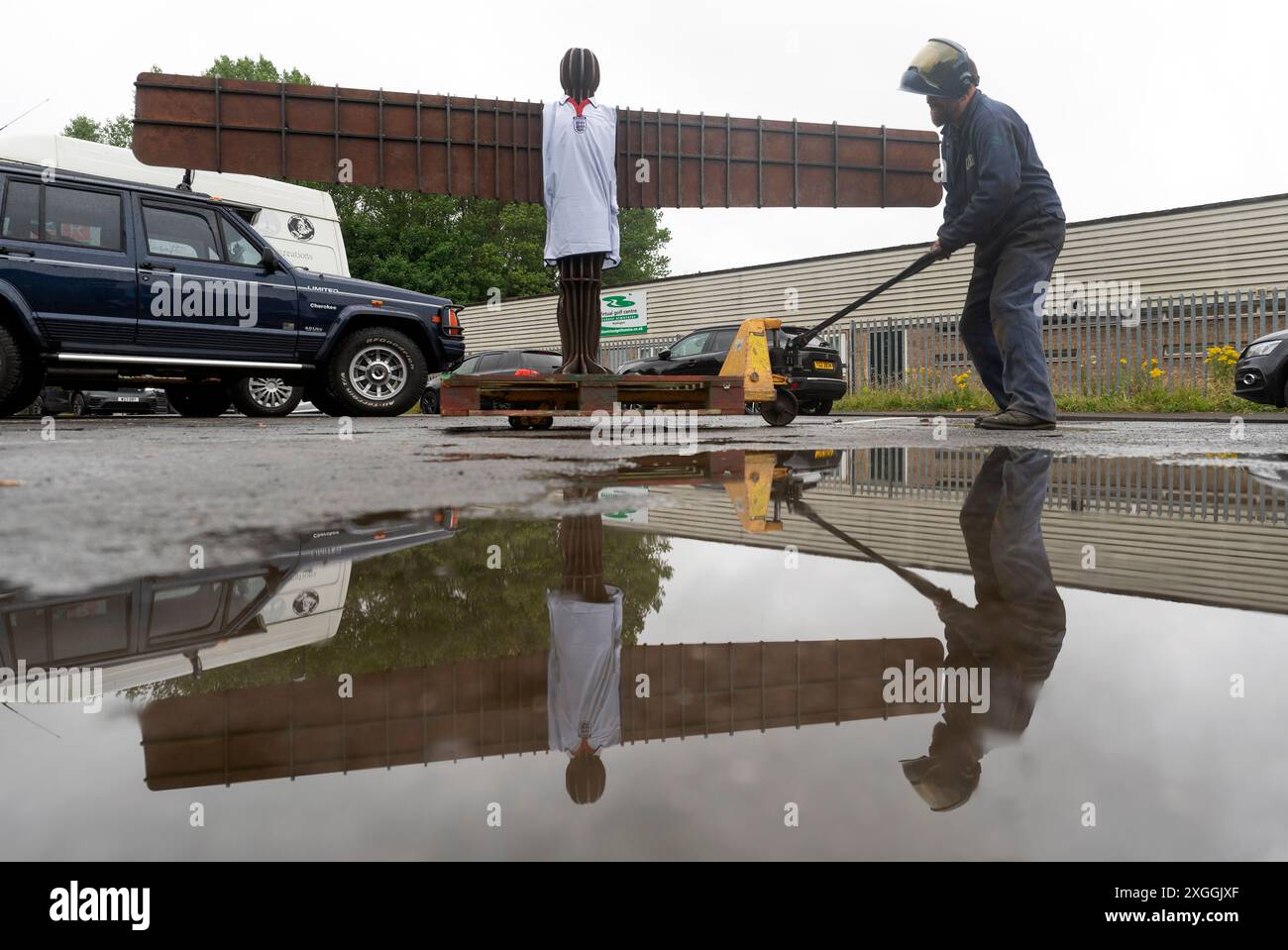 Craig Ross, 54, a metal worker from Washington, Tyne and Wear, puts the ...