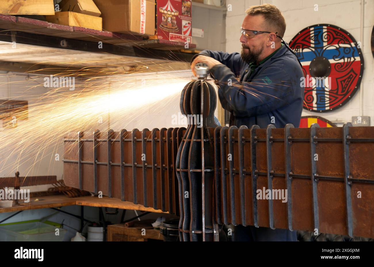 Craig Ross, 54, a metal worker from Washington, Tyne and Wear, puts the ...