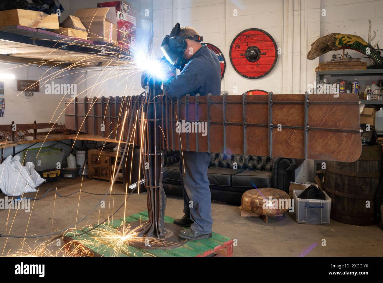 Craig Ross, 54, a metal worker from Washington, Tyne and Wear, puts the ...