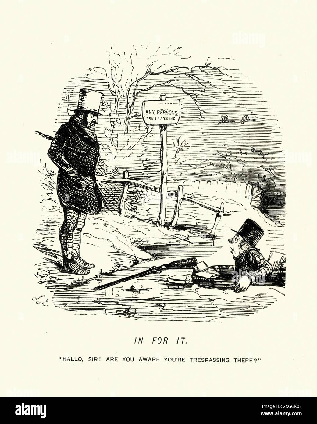 Victorian cartoon, Are you aware you're trespassing. 19th Century, John ...
