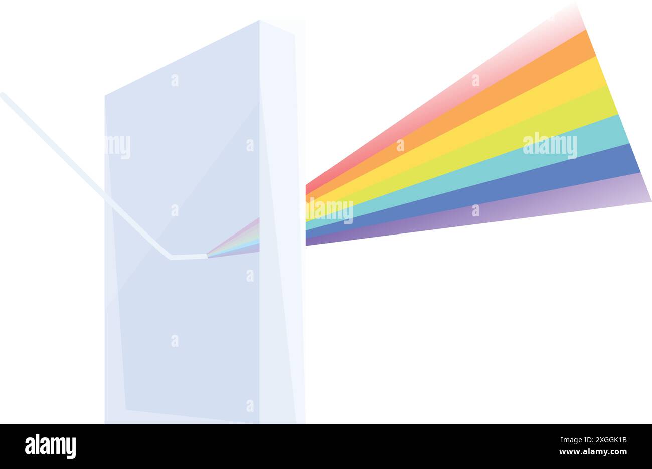 Beam of light is passing through a triangular prism, creating a colorful rainbow spectrum Stock ...