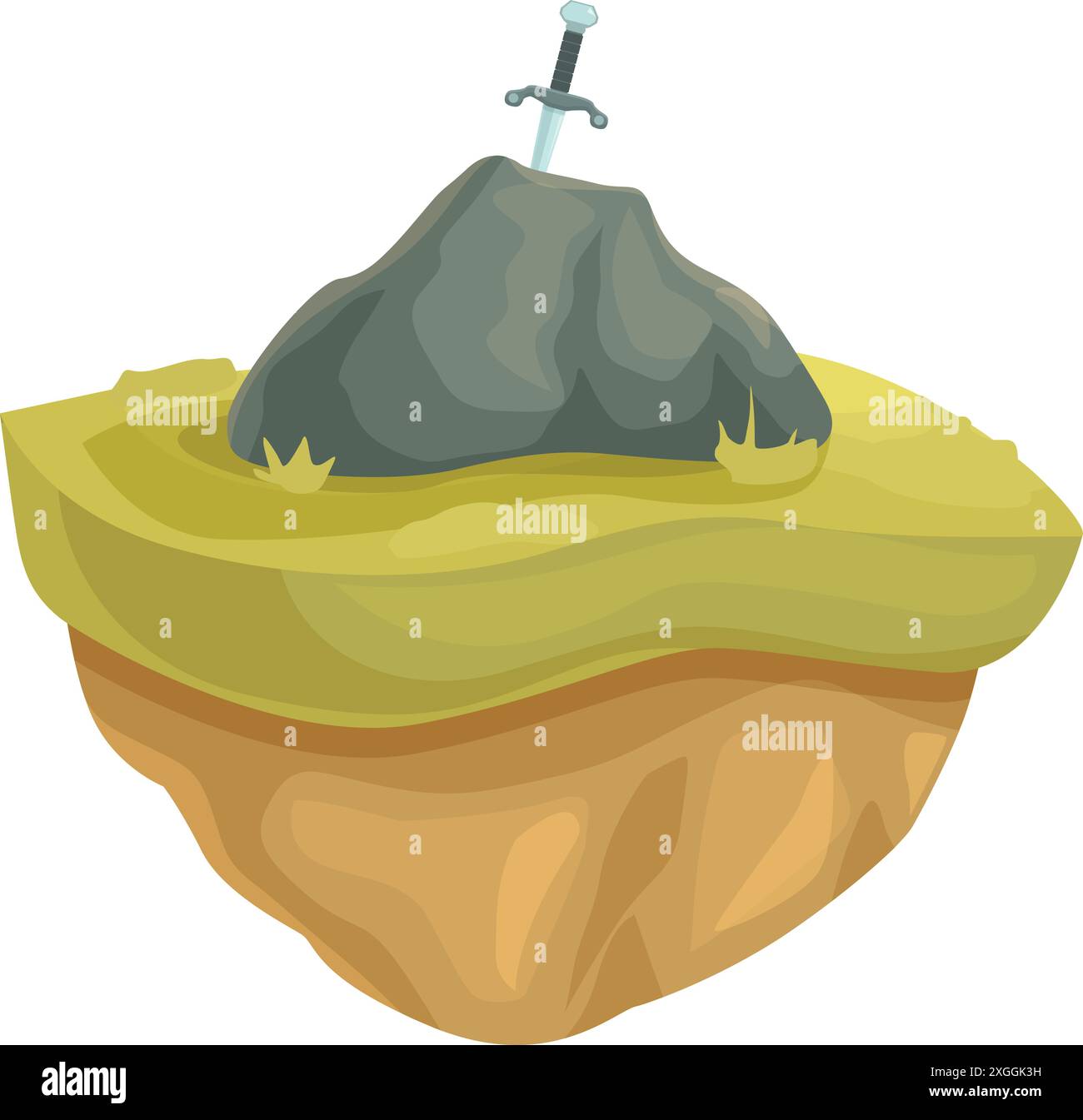 Legendary magic sword in stone sticking out of floating island Stock ...