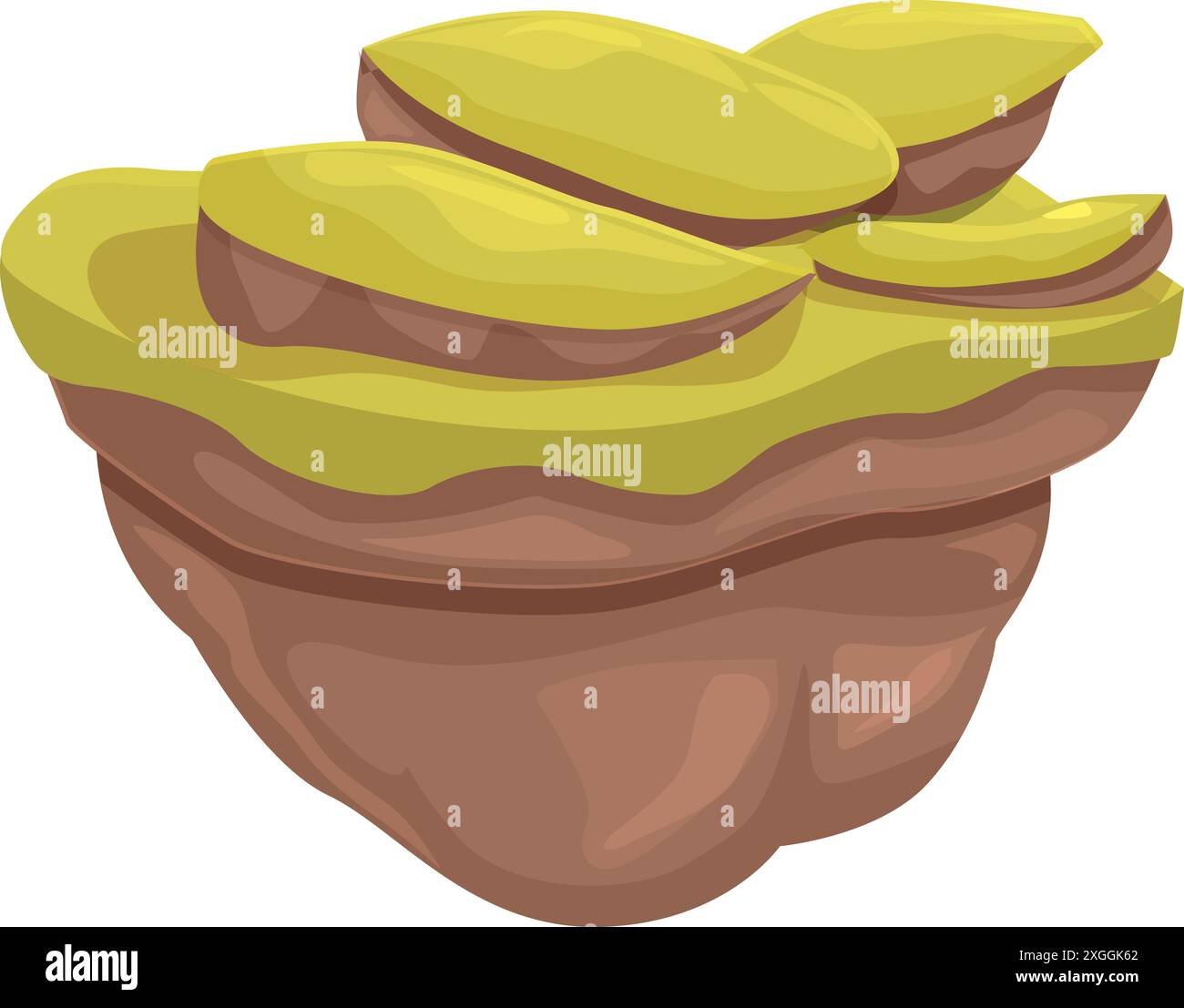 Floating island with green grass covered top isolated on white ...