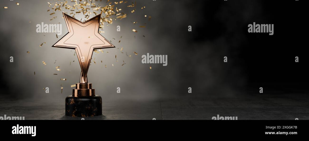 Top Performance Award. Gold star on a blue background as a reward. Winners Cup. Winner ...