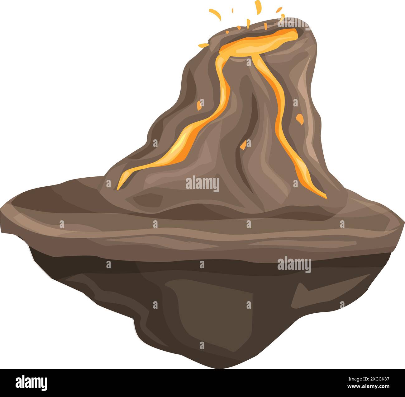 Volcano erupting on a floating island, spewing molten lava and ash into the air Stock Vector ...