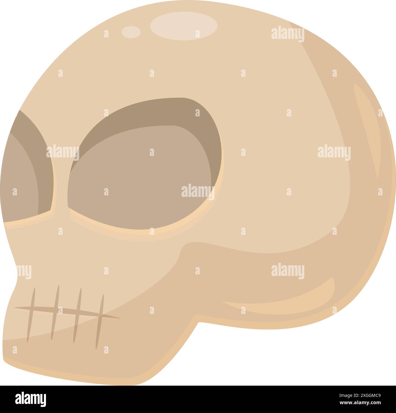 Cartoon illustration of a human skull with empty eyes and a stitched ...
