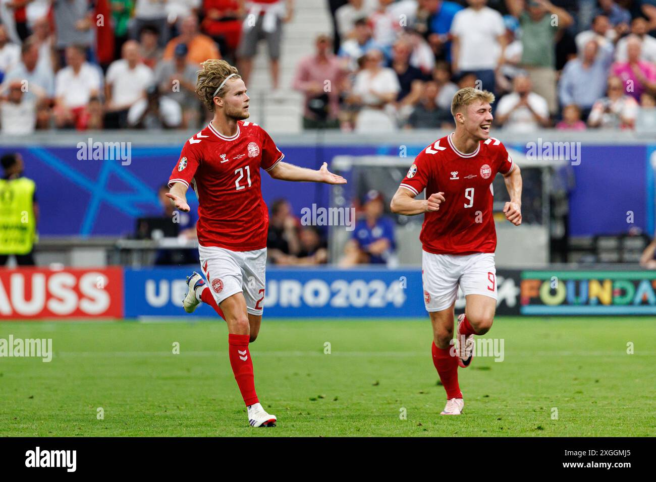 Morten Hjulmand seen celebrating after scoring goal during UEFA Euro ...