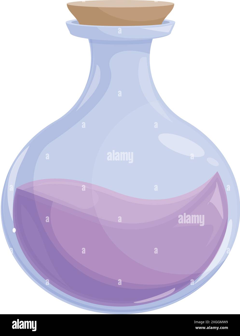 Round glass flask containing purple liquid potion with cork Stock ...