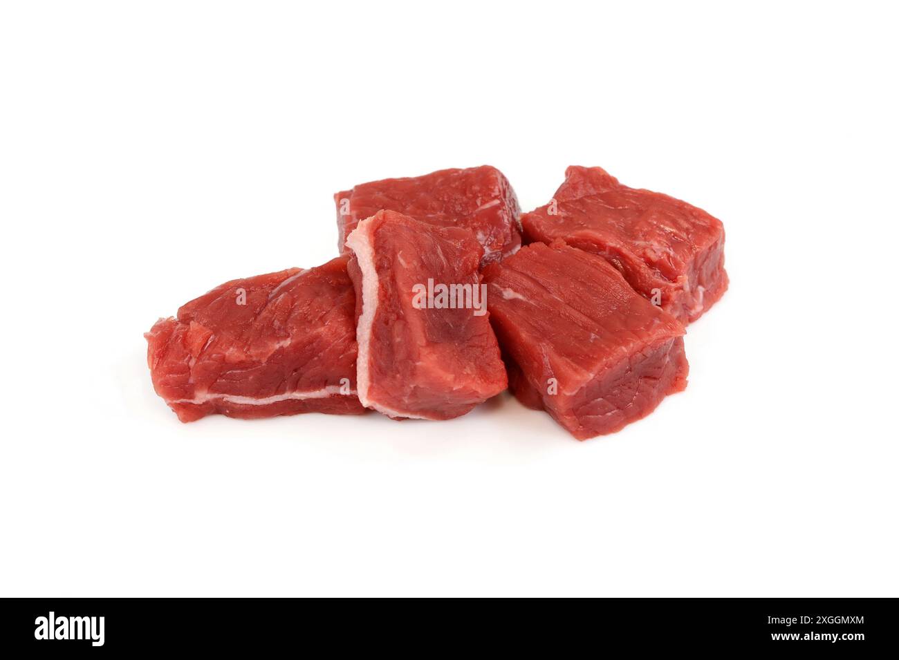 Pile of beef cubes isolated on white. raw diced beef meat ready for ...