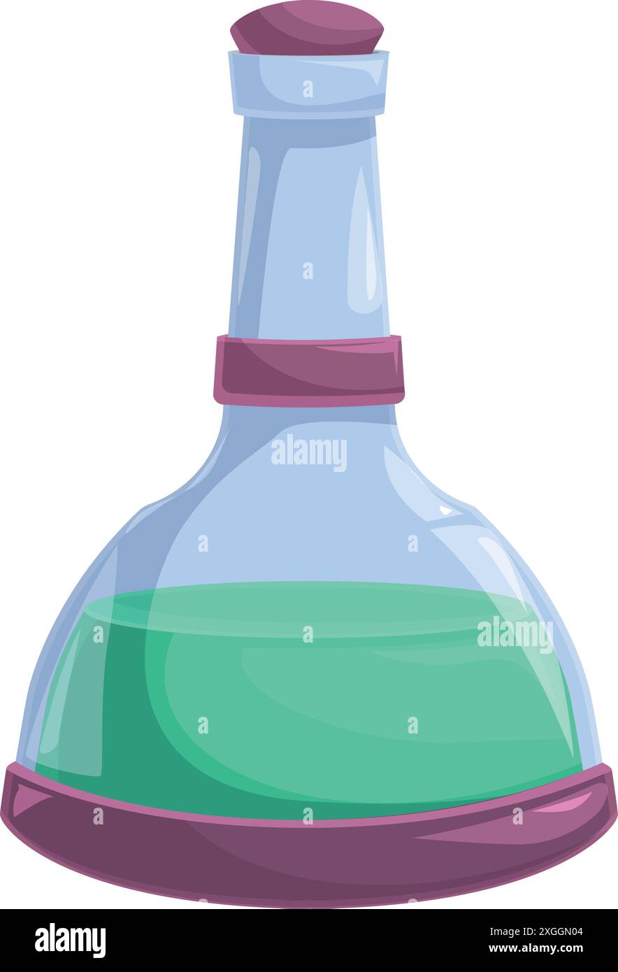 Cartoon illustration of a glass bottle containing a glowing green ...
