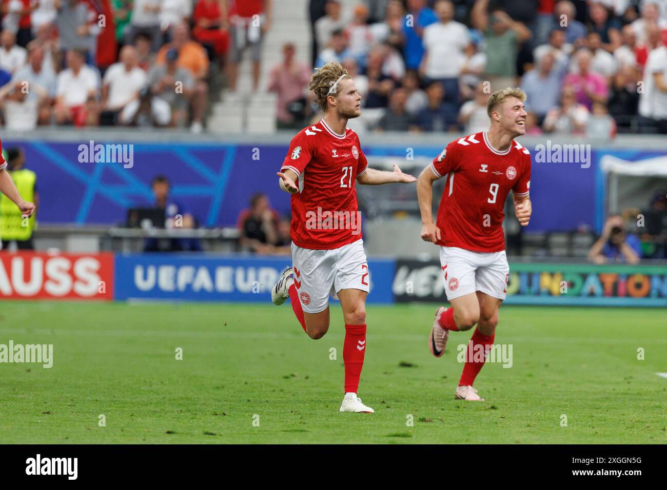 Morten Hjulmand seen celebrating after scoring goal during UEFA Euro ...