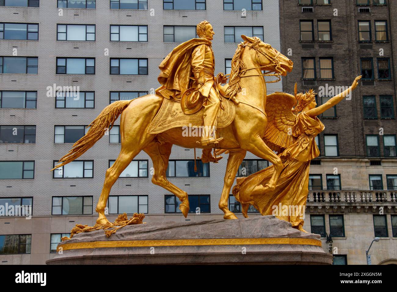 The golden monument of General William Tecumseh Sherman with a guiding ...