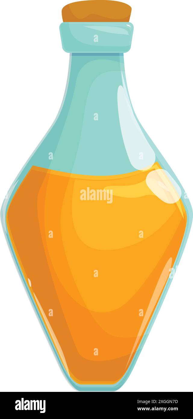Cartoon style illustration of a glass potion bottle containing orange ...