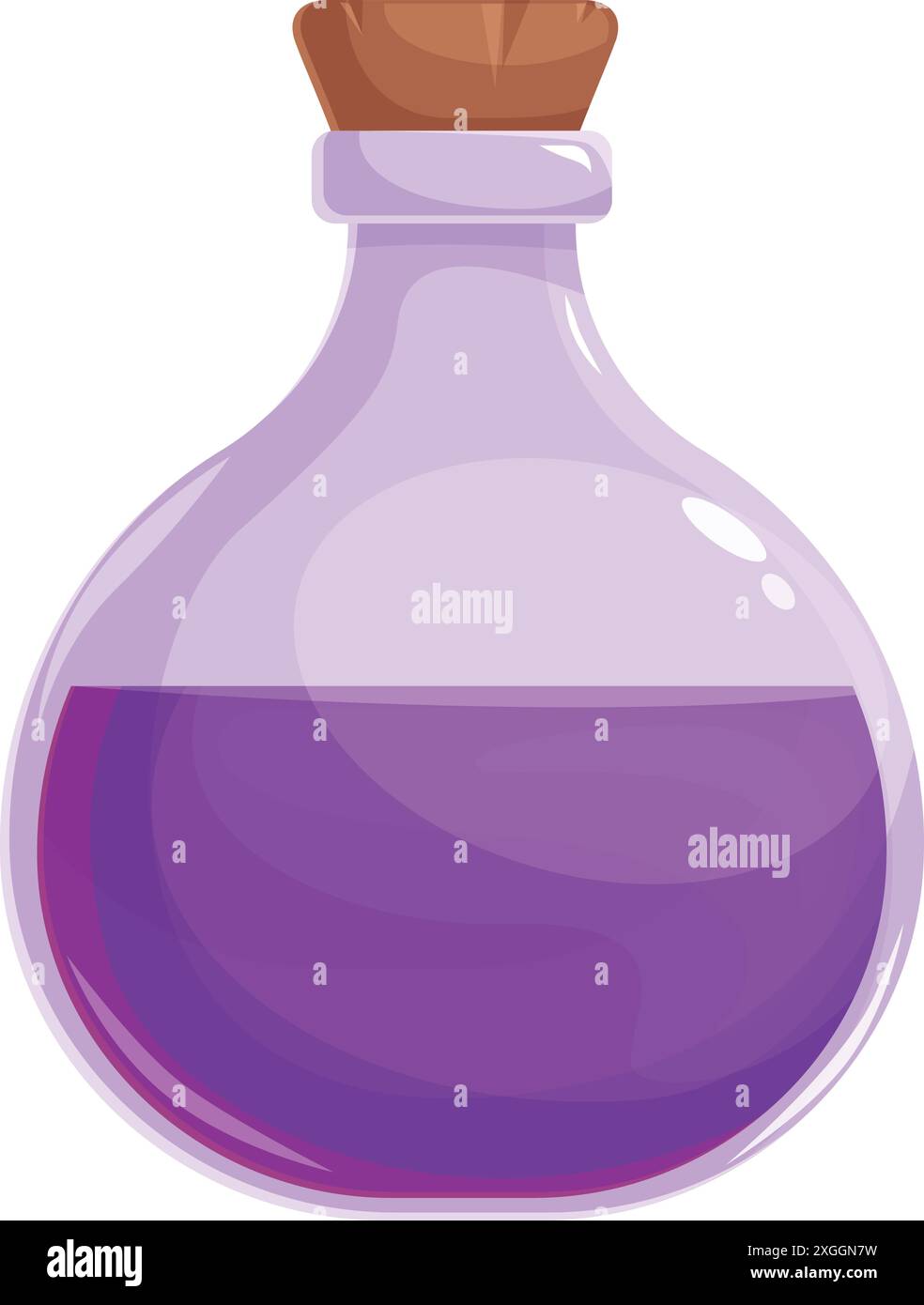 Cartoon style illustration of a round glass flask containing glowing ...