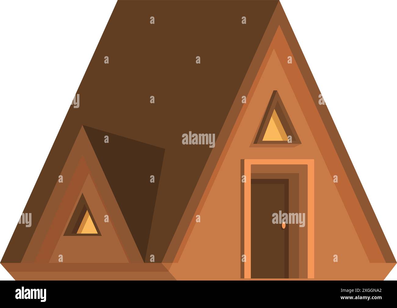 Illustration of a small wooden a frame cabin featuring triangular ...
