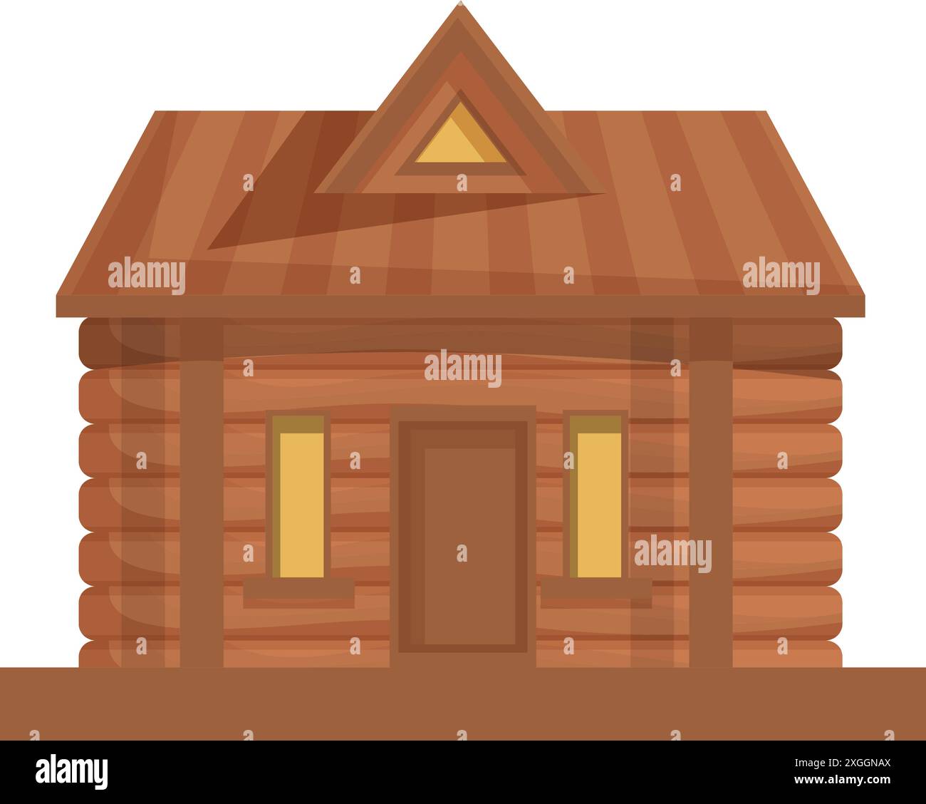 Small wooden log cabin with glowing windows and brown roof Stock Vector ...