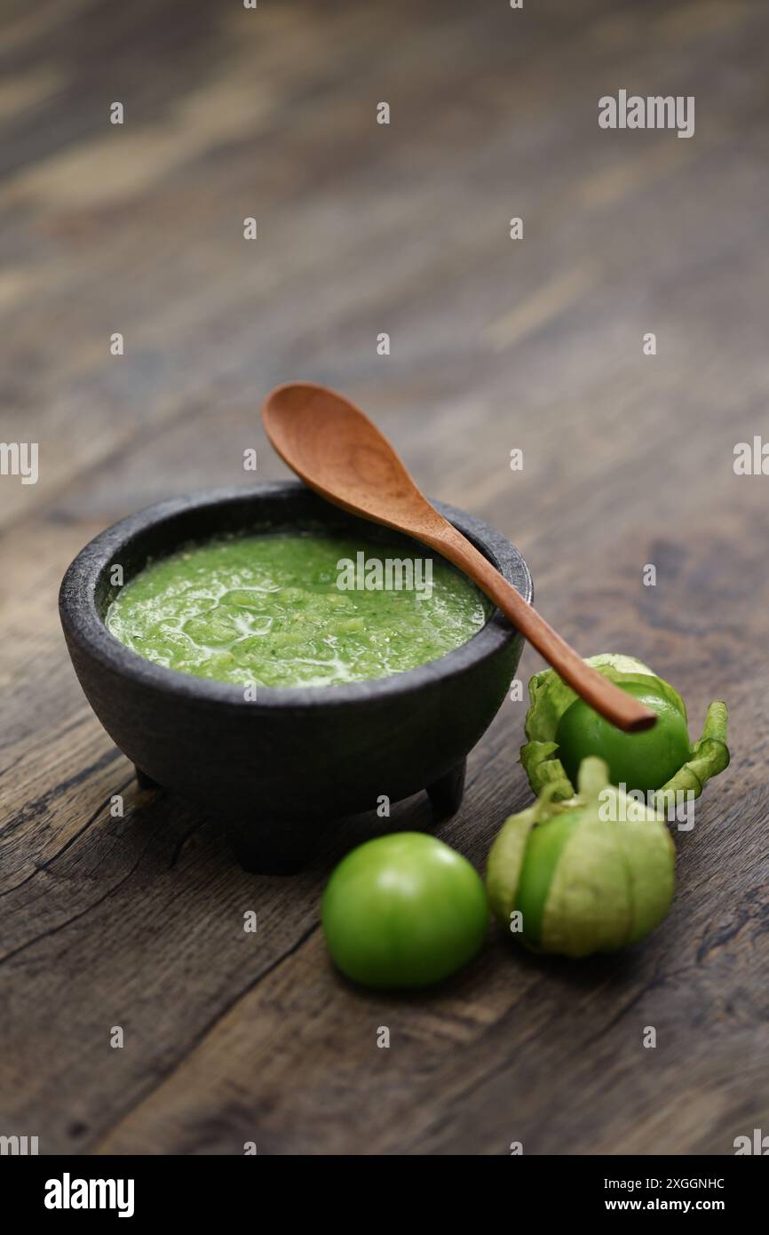 tomatillo salsa verde, Mexican green sauce, copy space Stock Photo - Alamy