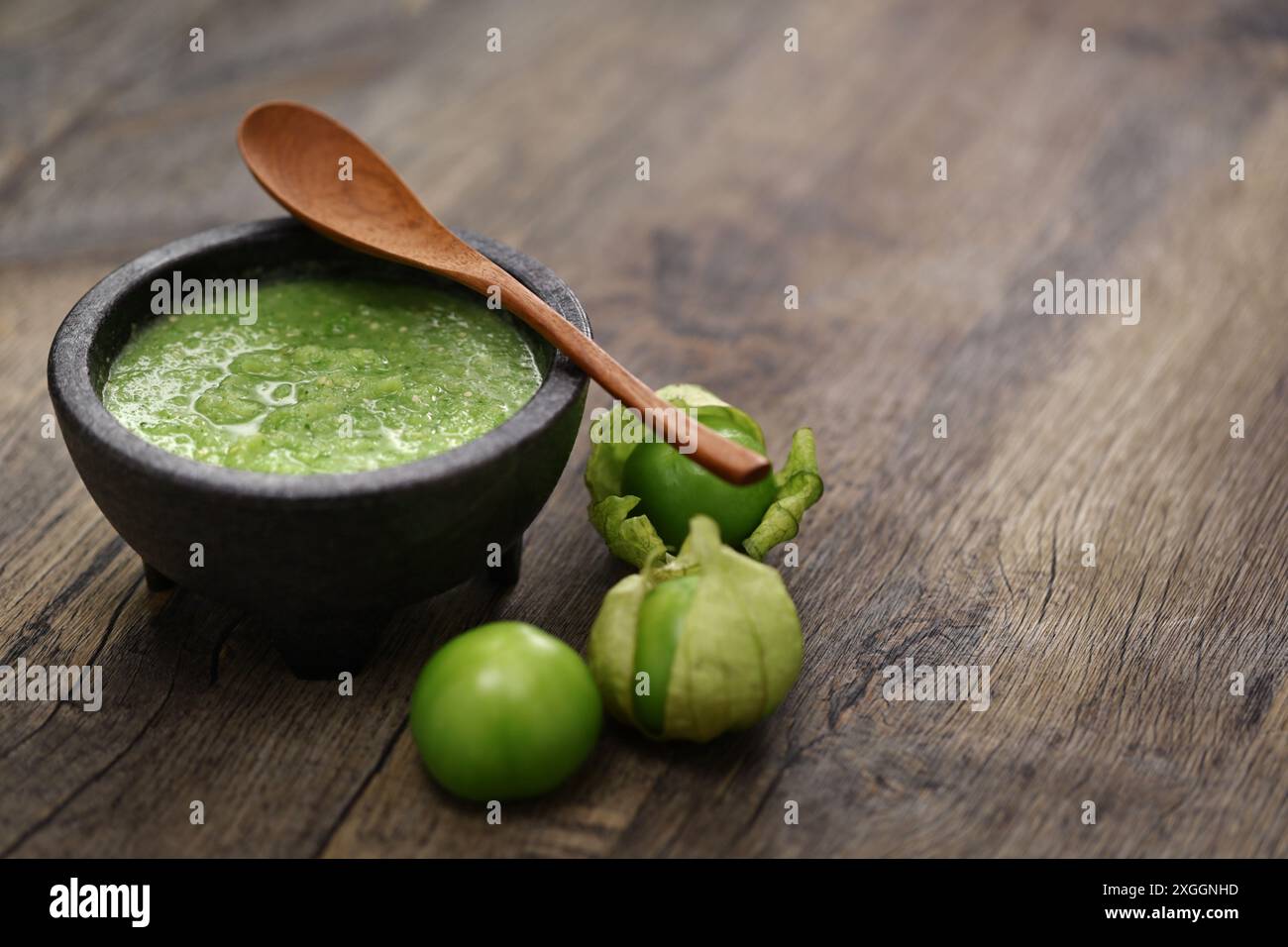 tomatillo salsa verde, Mexican green sauce, copy space Stock Photo - Alamy