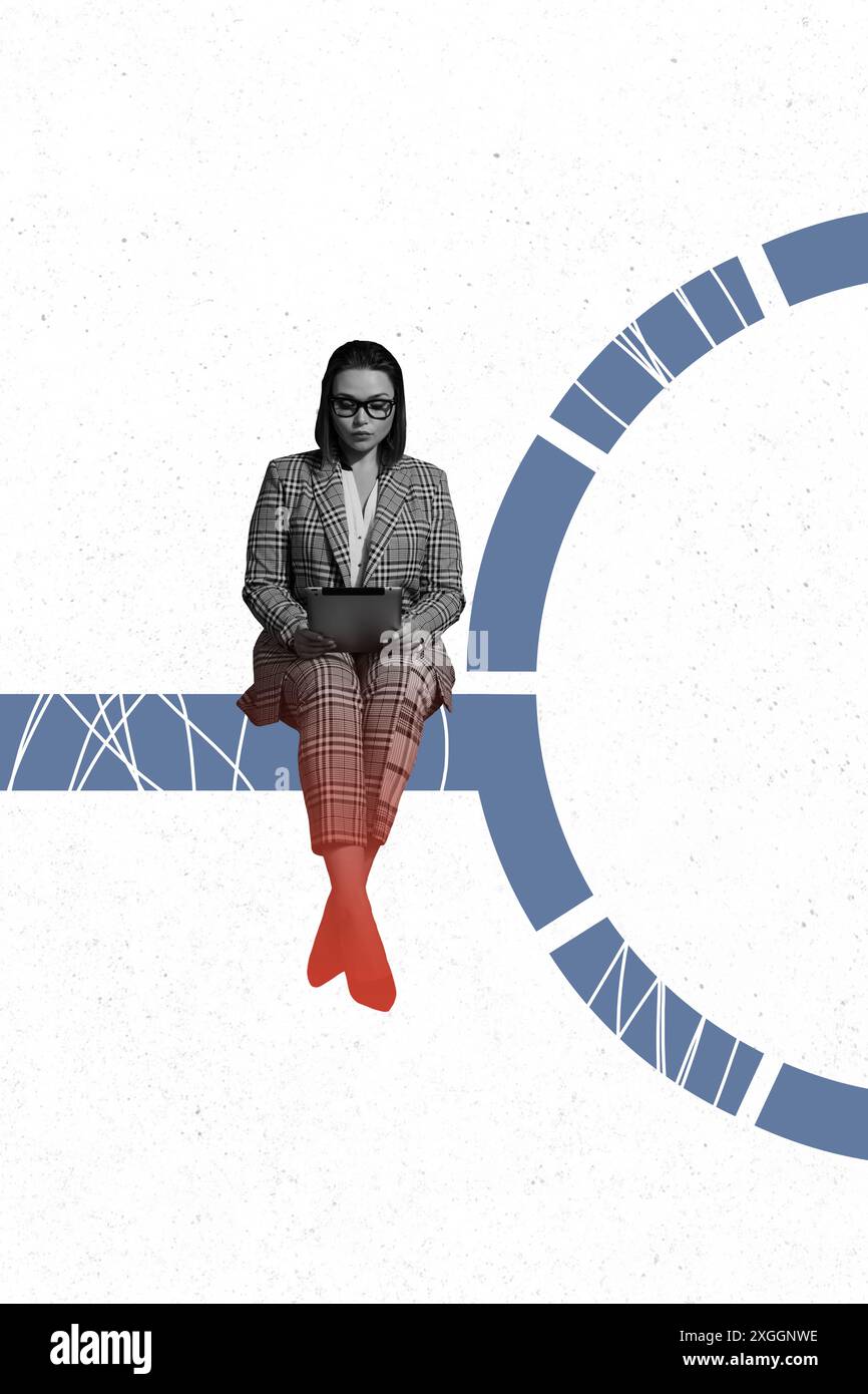 Vertical collage image young focused employee businesswoman tablet ...