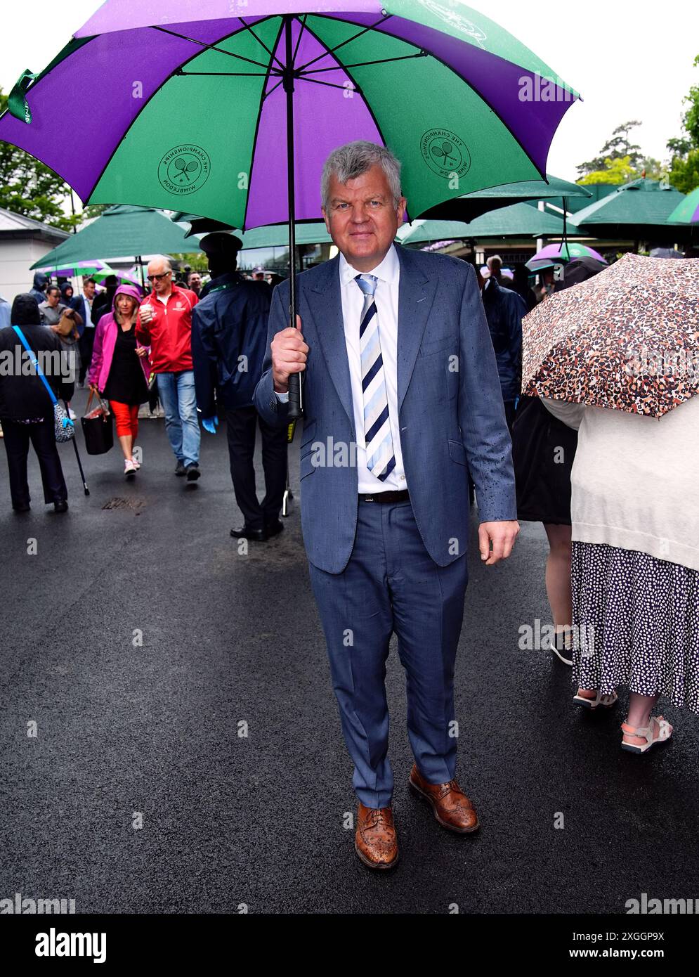 Adrian Chiles arrives on day nine of the 2024 Wimbledon Championships ...