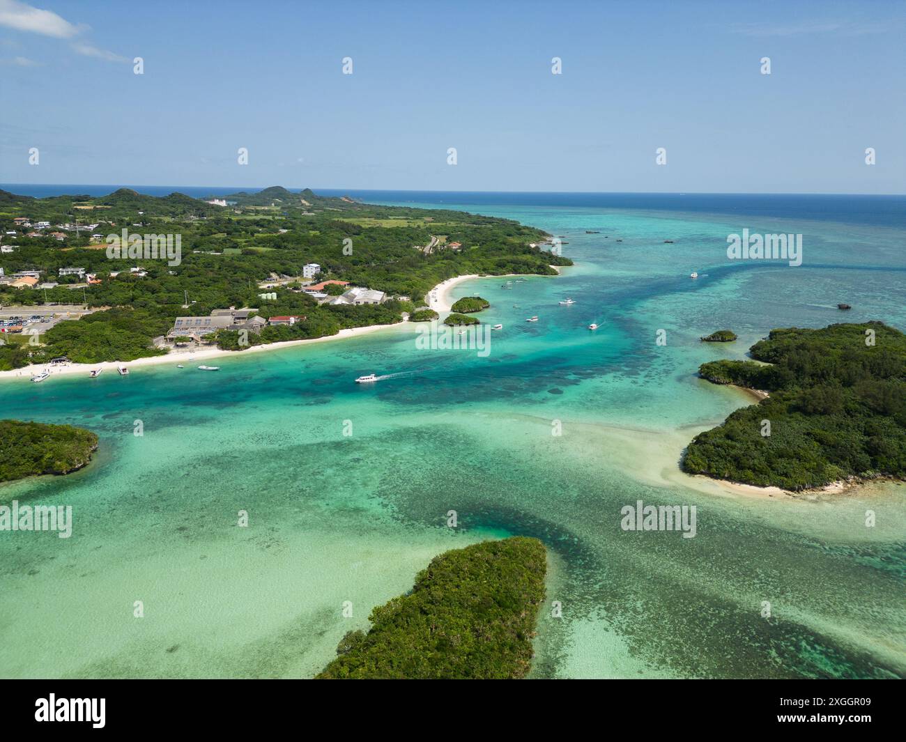 Okinawa, Japan: Aerial drone view of the stunning Kabira Bay landscape ...