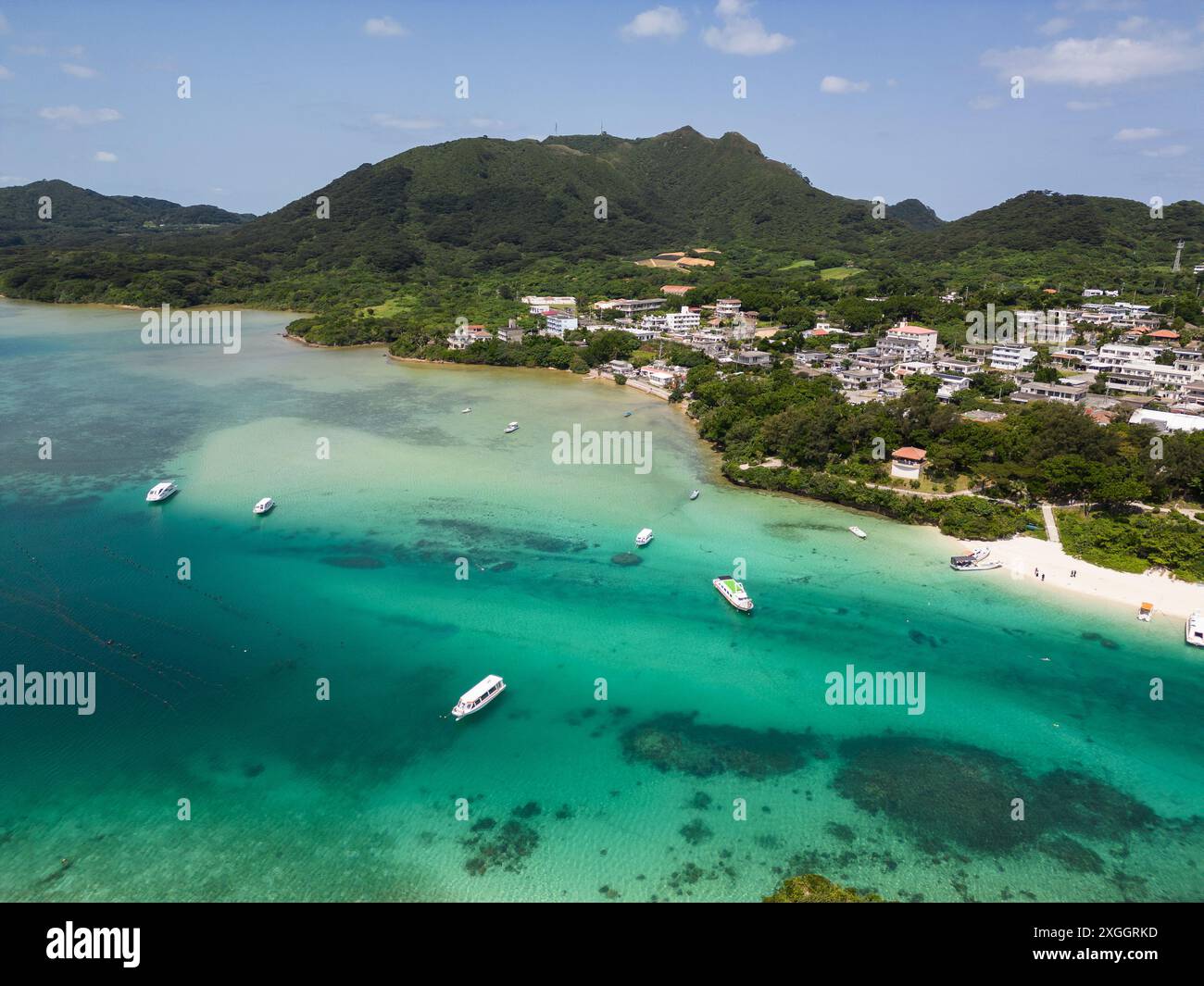 Okinawa, Japan: Aerial drone view of the stunning Kabira Bay landscape ...