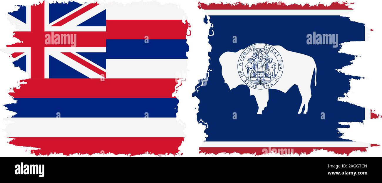 Wyoming and Hawaii states grunge brush flags connection, vector Stock ...