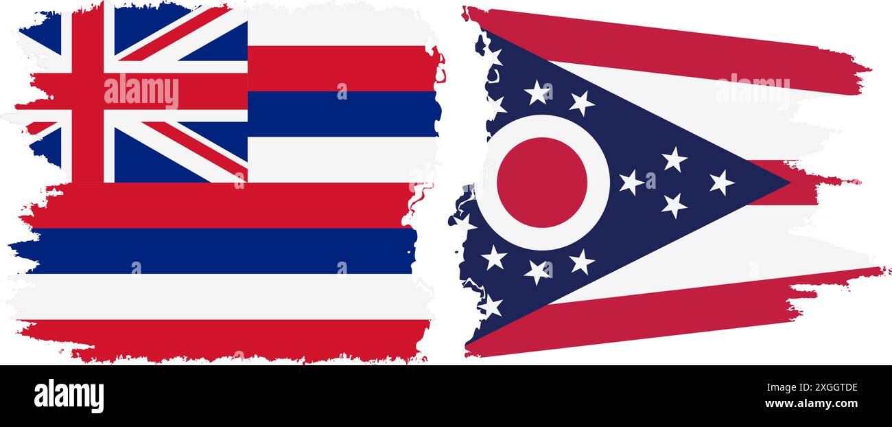 Ohio and Hawaii states grunge brush flags connection, vector Stock ...