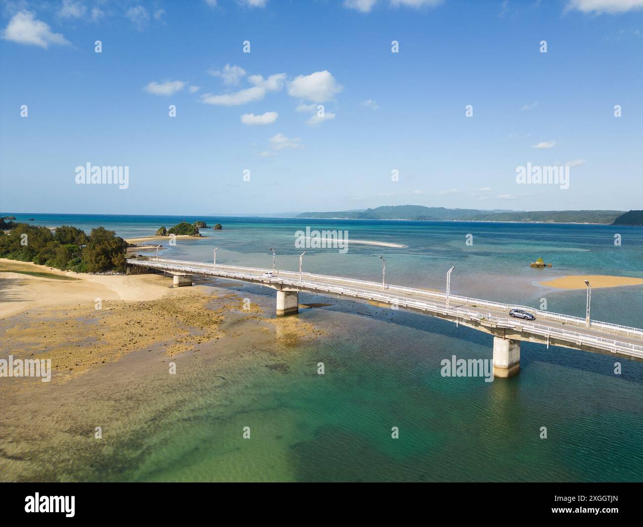 Okinawa, Japan: Aerial drone view of the Yagajio Bridge linking Yagaji ...