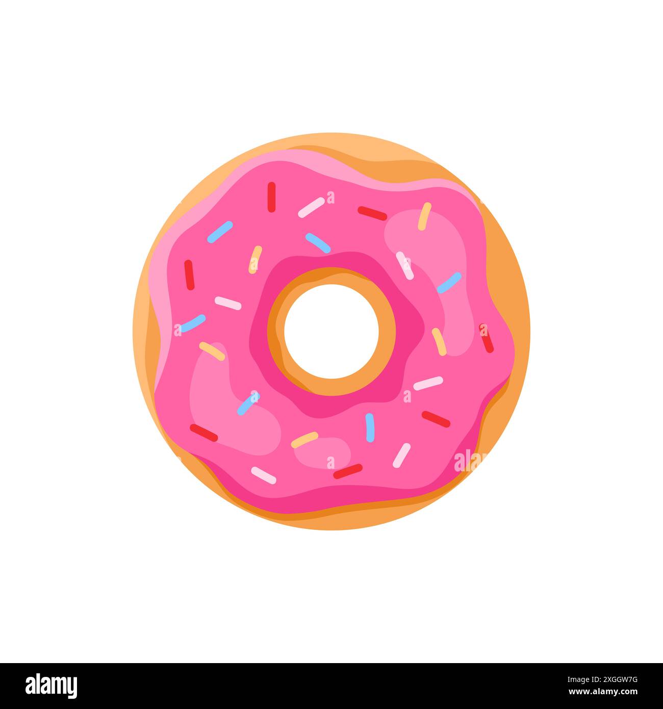 Sweet whole donut, doughnut ring with strawberry icing and candy sprinkles vector illustration ...