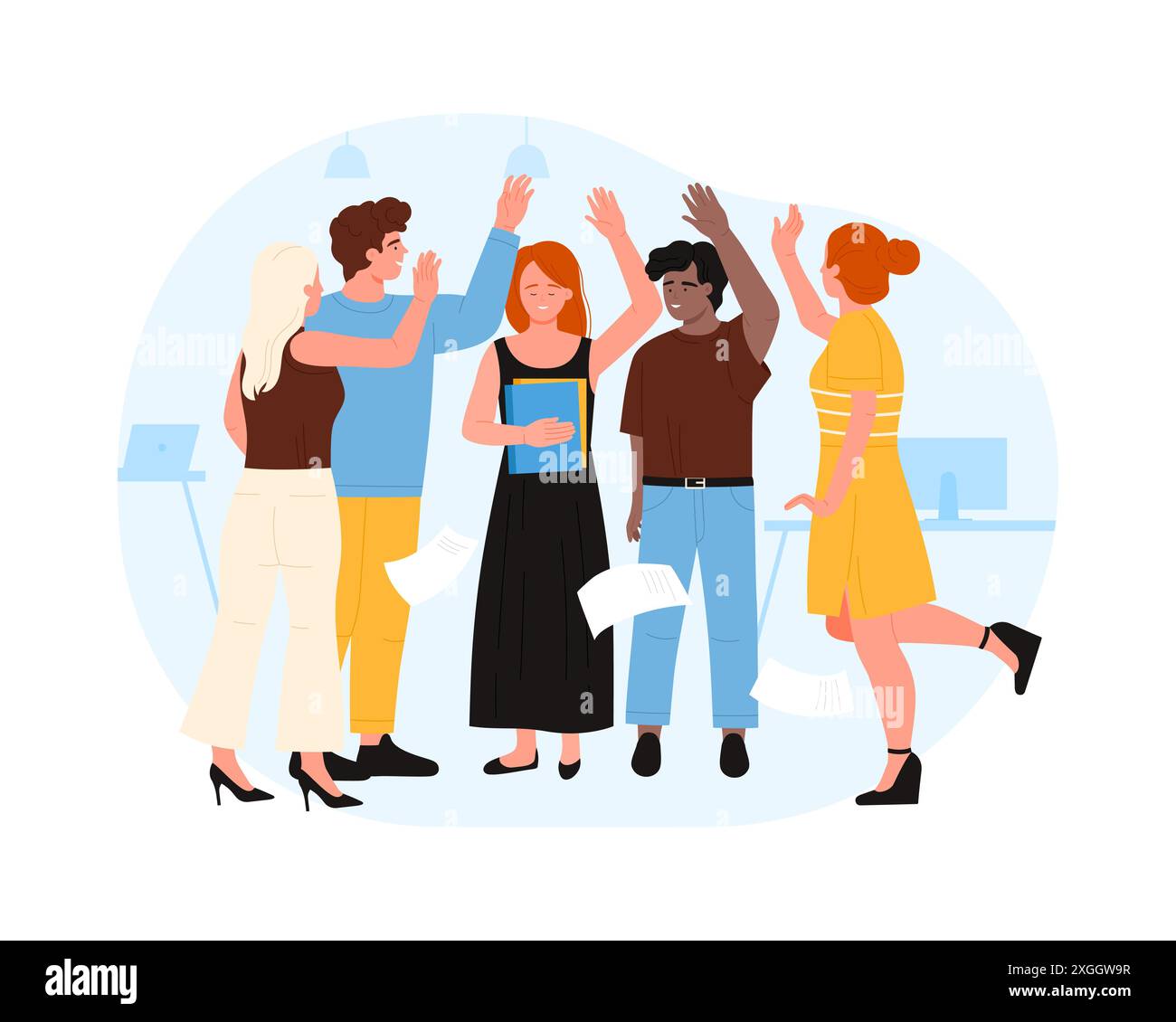 Business people give high five, teamwork and unity of professional ...