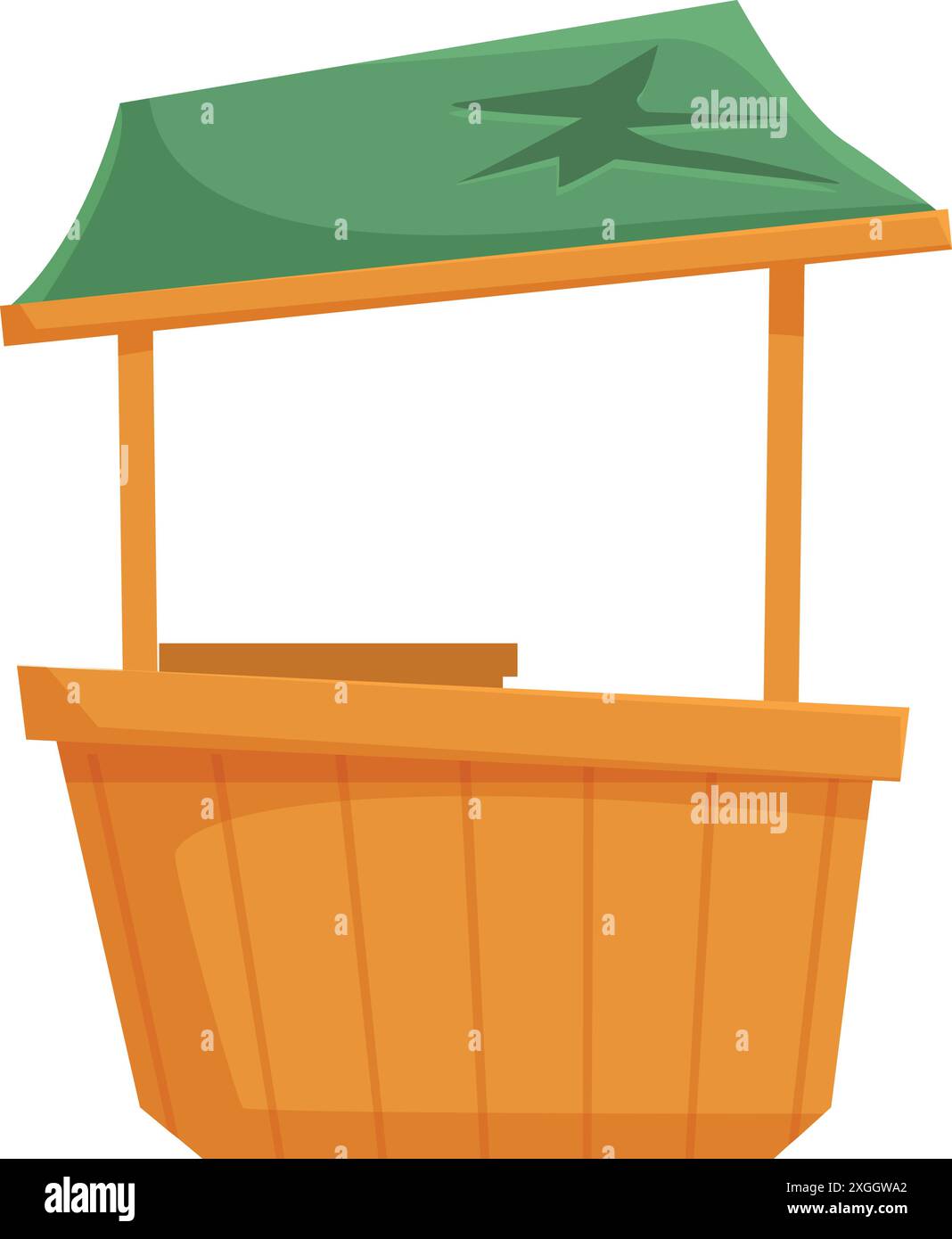 Cartoon style wooden market stall with green roof for selling fresh ...