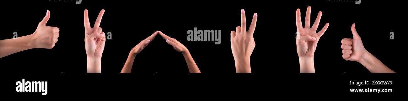 Various hand gestures are demonstrated, such as pointing, counting ...