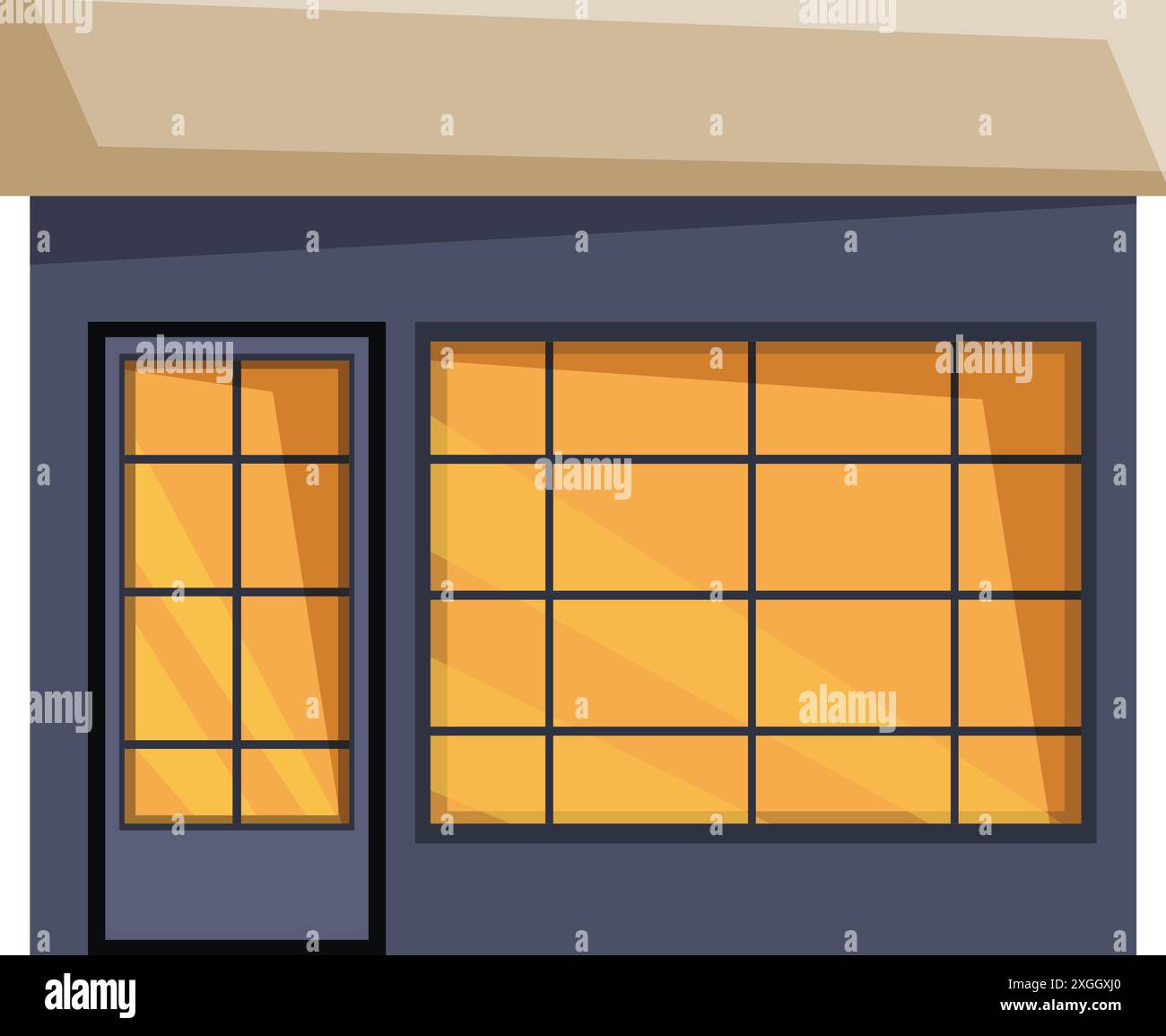 Small shop with big windows displaying products, commercial property ...