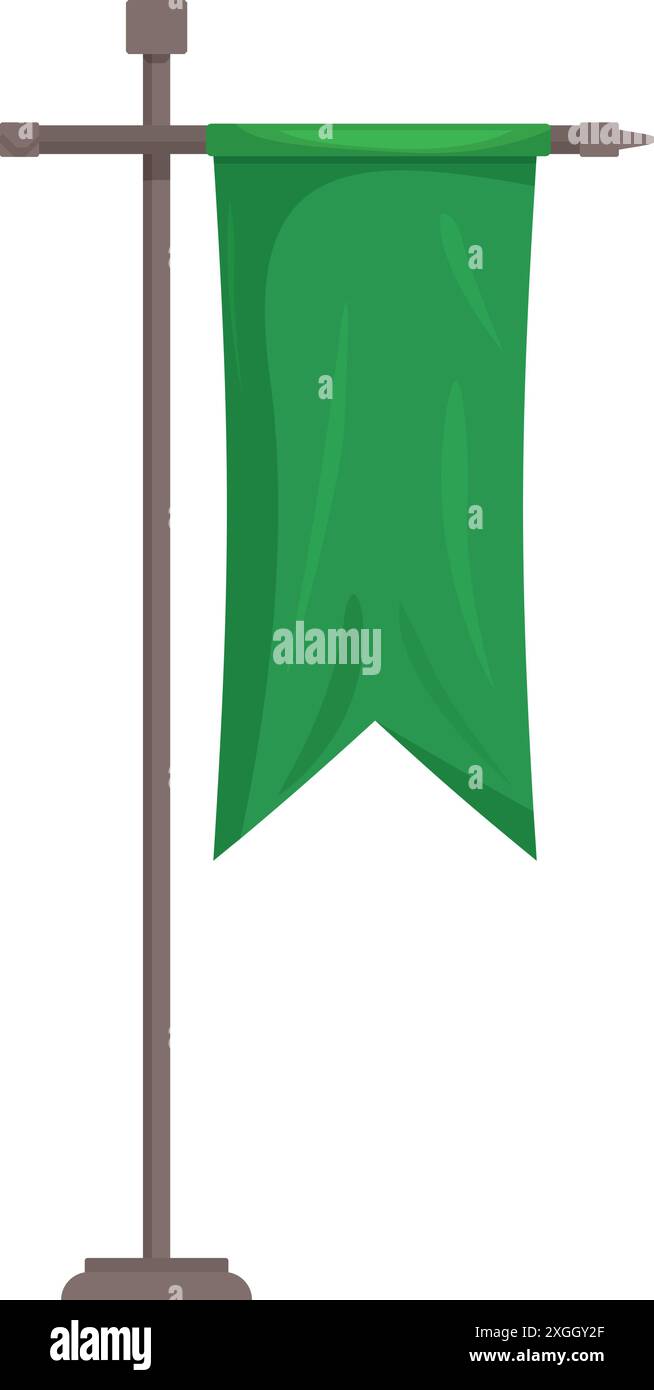 Green medieval flag hanging on a wooden pole, waving in the wind Stock ...